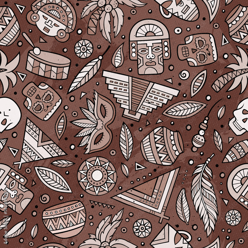 Cartoon hand-drawn latin american, mexican seamless pattern Stock ...