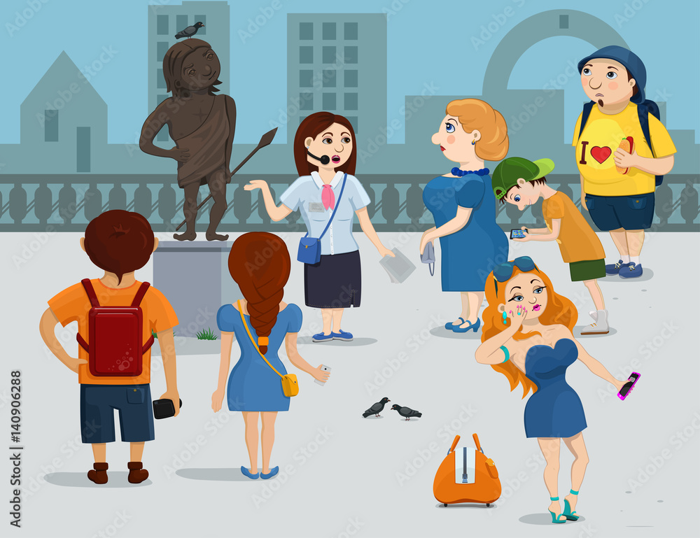 Vector set of comic cartoon tourist group. Illustrations of activities ...