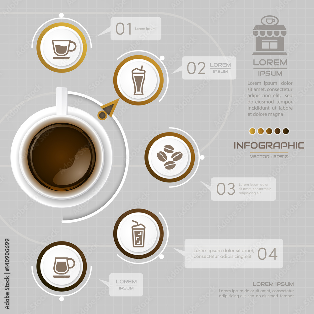 Infographics Coffee design template with icons, process diagram, vector ...
