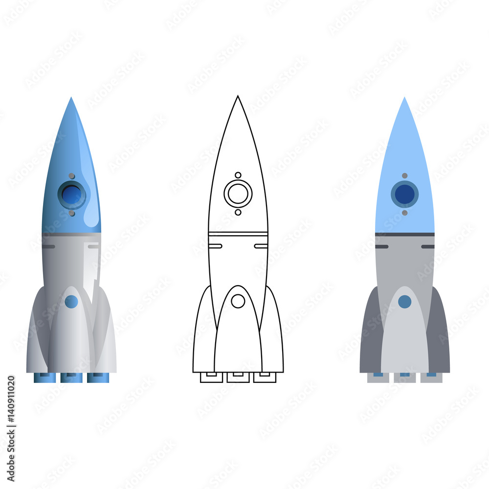 Rocket Symbol 3d line art flat Icons Set Isolated Realistic Template ...