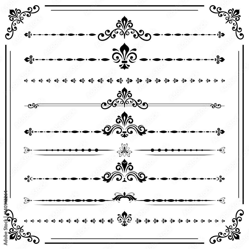 Vintage set of decorative black elements. Horizontal separators in the ...