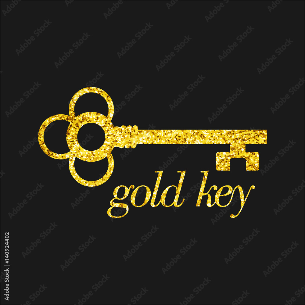 Golden key with gold glitter on black background Stock Vector | Adobe Stock