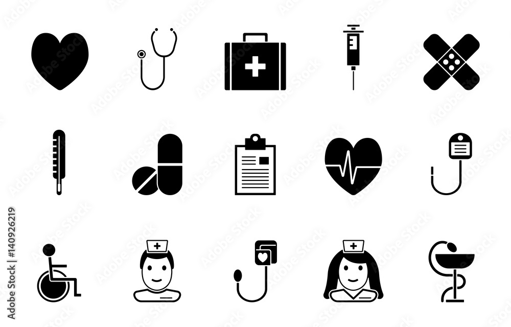 Gesundheit und Medizin - Icon-Set (in Schwarz) vector de Stock | Adobe ...