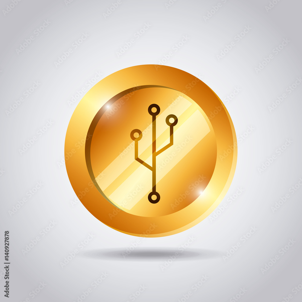 golden coin with usb icon over white background. colorful design ...