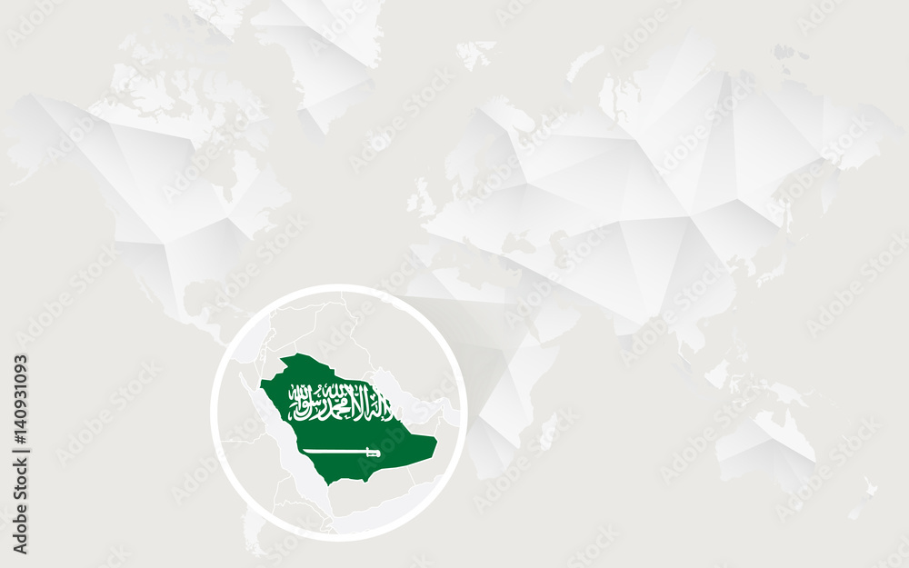 Saudi Arabia map with flag in contour on white polygonal World Map ...