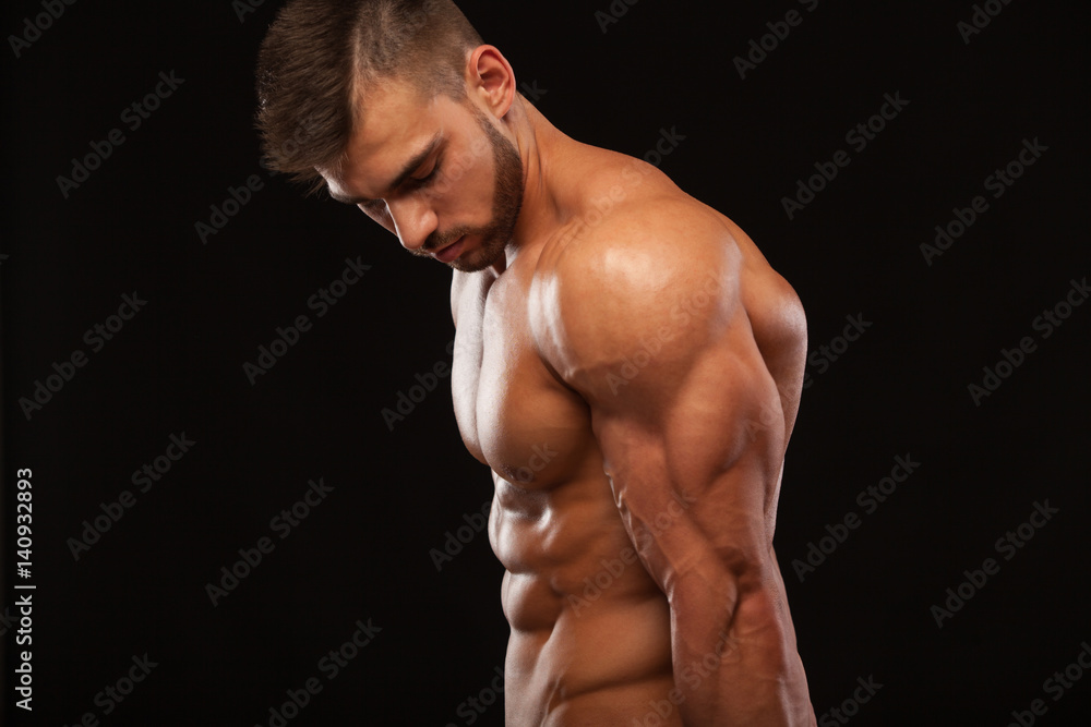 Strong Athletic Man - Fitness Model showing his perfect back isolated ...