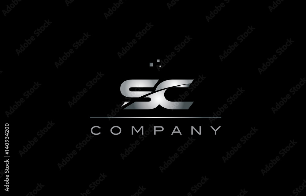 sc s c silver grey metal metallic alphabet letter logo icon template ...
