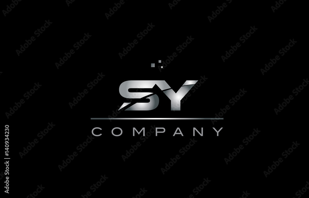 sy s y silver grey metal metallic alphabet letter logo icon template ...