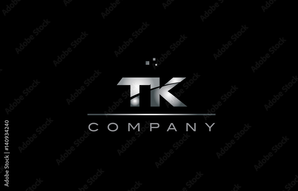 tk t k silver grey metal metallic alphabet letter logo icon template ...