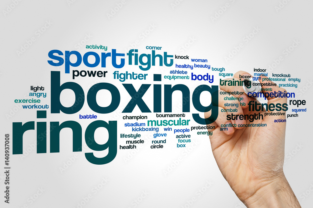 Foto Stock Boxing ring word cloud concept on grey background | Adobe Stock