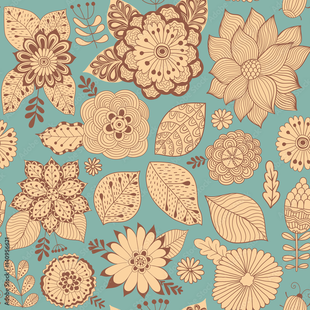 Vector flower pattern. Colorful seamless botanic texture, detailed ...