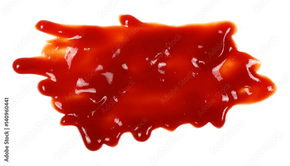 red ketchup splashes isolated on white background, tomato pure texture ...