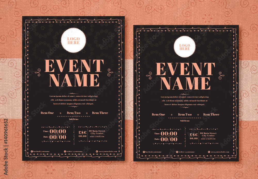 Double Bordered Event Poster Layout Stock Template | Adobe Stock