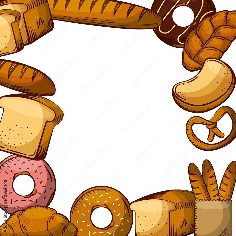 frame of bakery products over white background. colorful design. vector ...