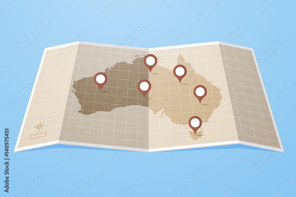 Map of Australia with location markers vector illustration in flat ...