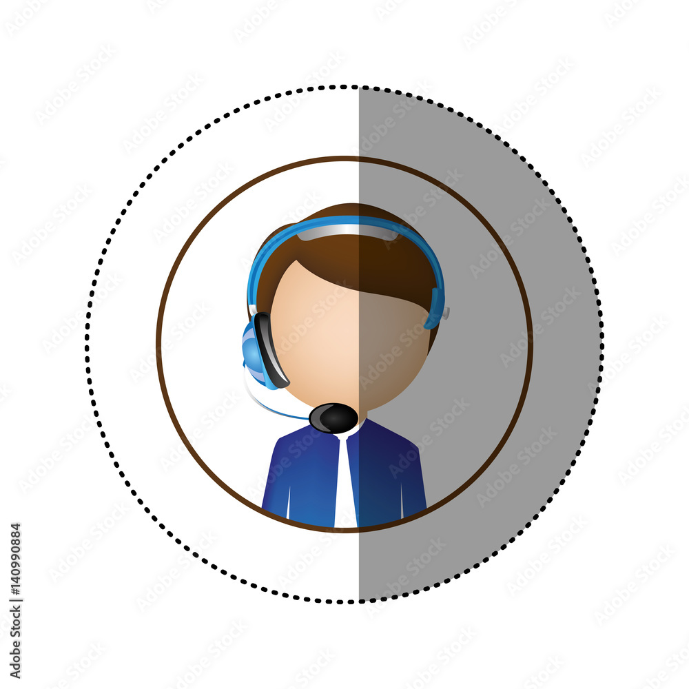 color sticker of circular frame with man call center vector ...