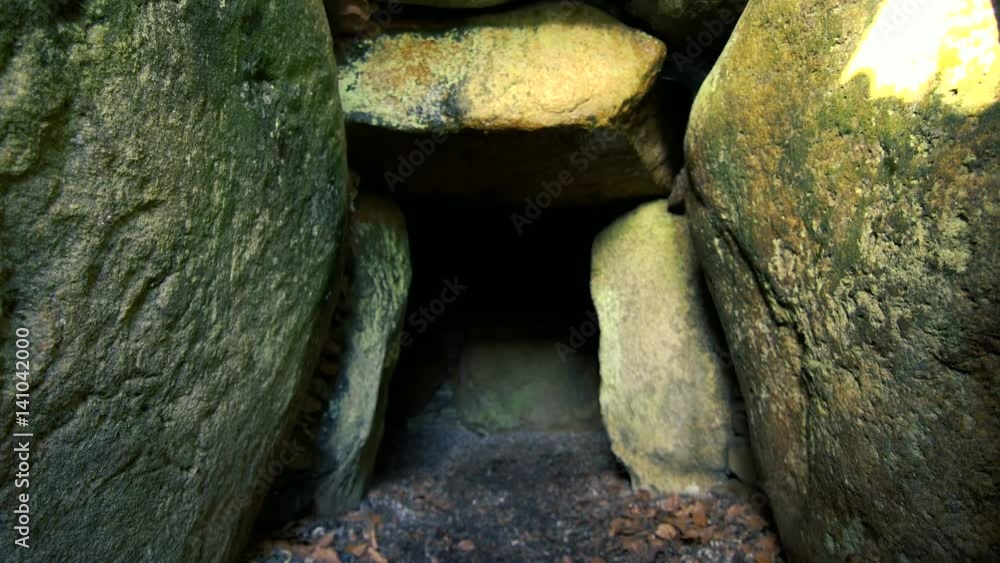 Neolithic Age Tomb Part 7. Interior Of The Passage Tomb, Close-Up, Slow ...