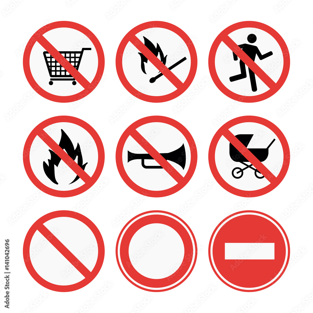 Prohibition signs set safety information vector illustration. Stock ...