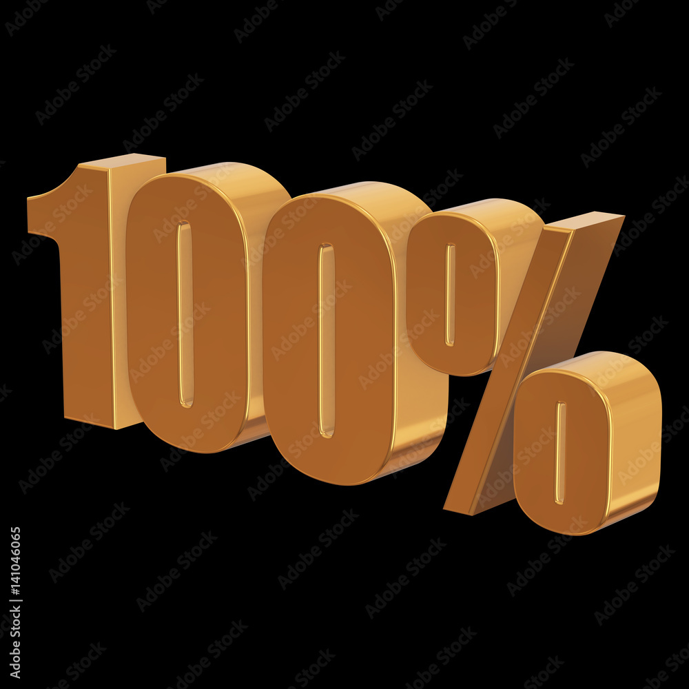 Gold 100 percent on black background. 3d render illustration. Stock ...