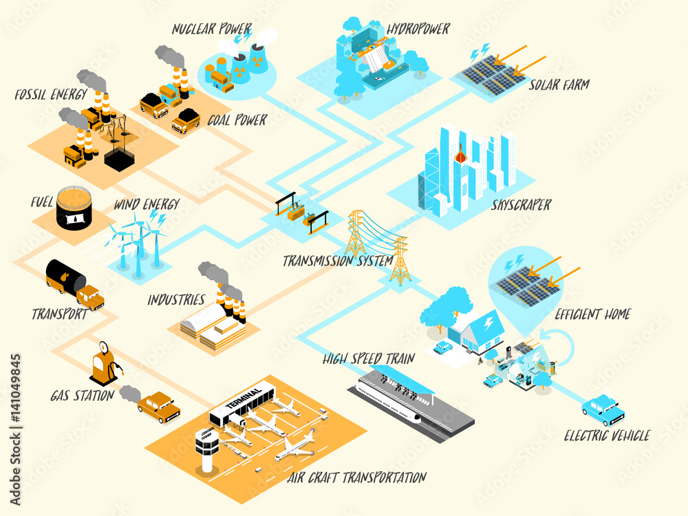 beautiful isometric design of electricity power system and transmission ...