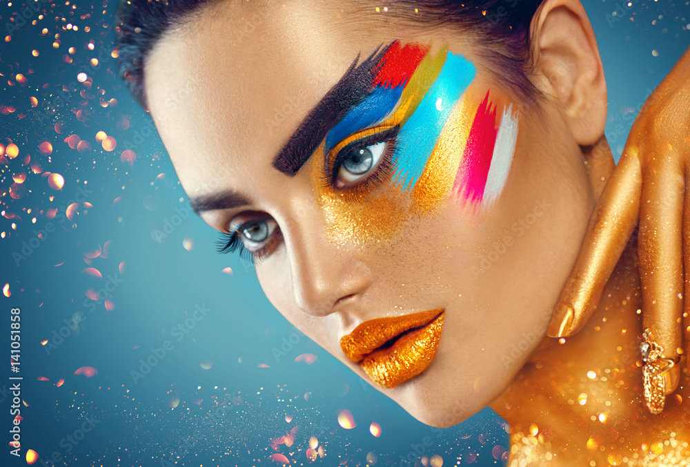 Beauty fashion art portrait of beautiful woman with colorful abstract ...