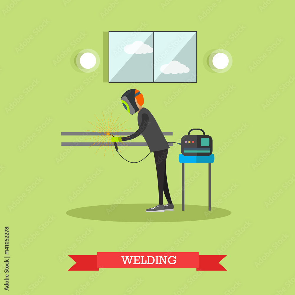 Factory welder vector illustration in flat style Stock Vector | Adobe Stock