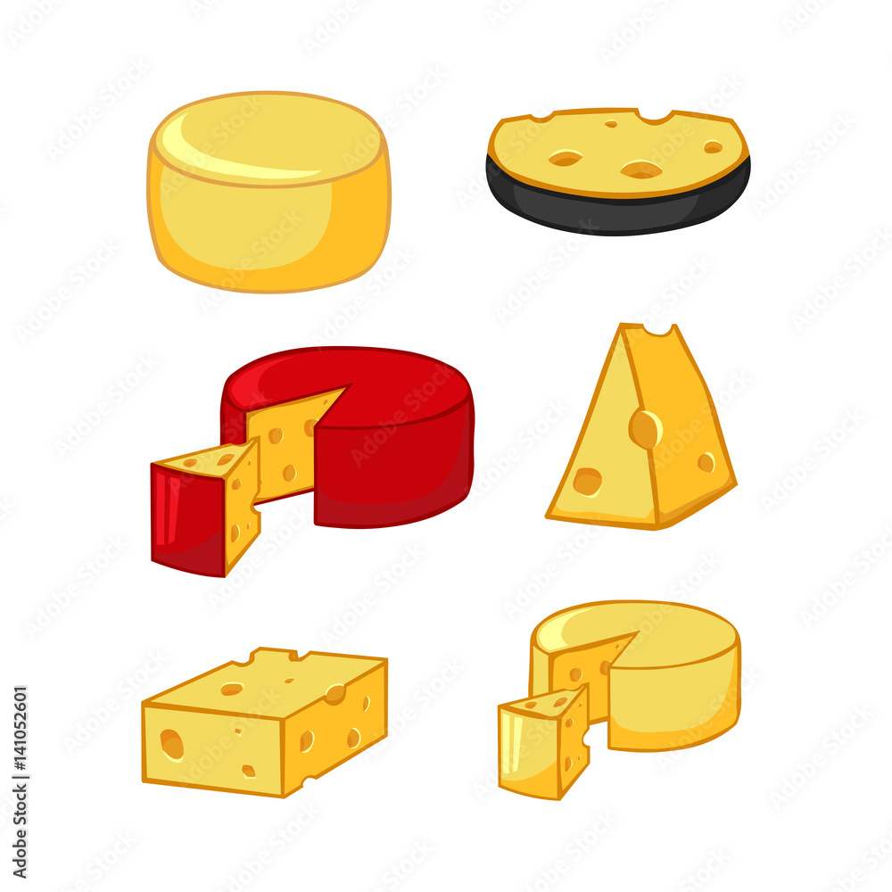 Cartoon cheese set of several varieties Stock Illustration | Adobe Stock