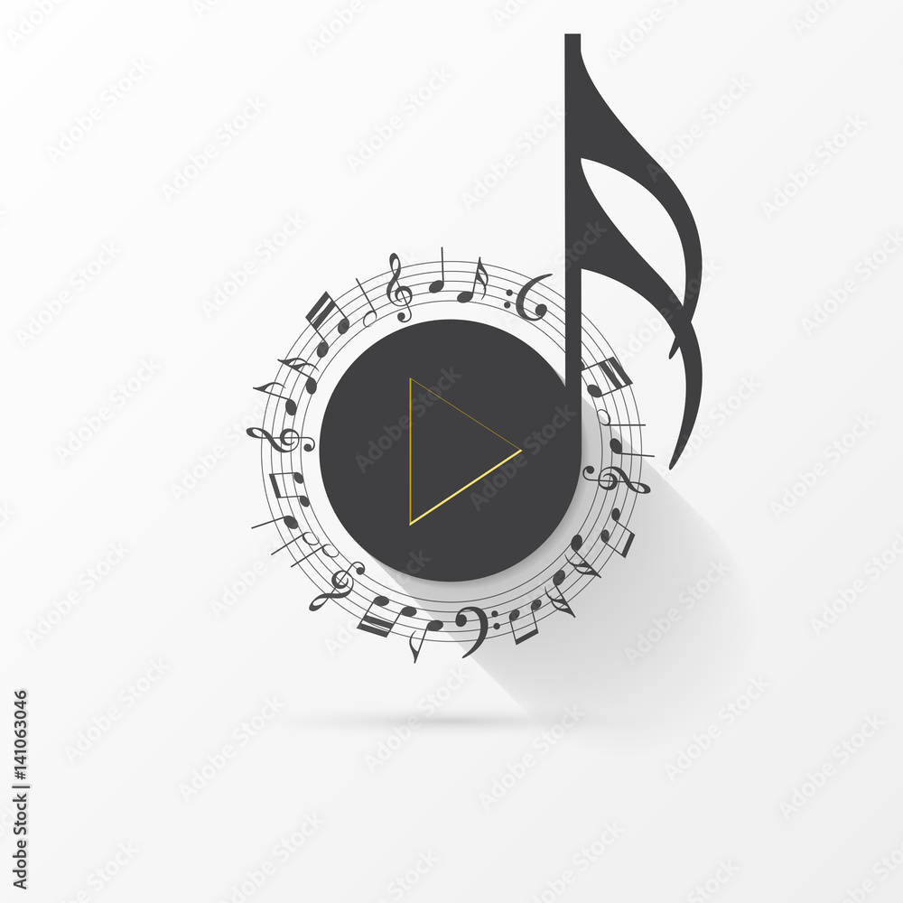 Music note Icon. Creative symbol with play button. Vector Stock Vector ...