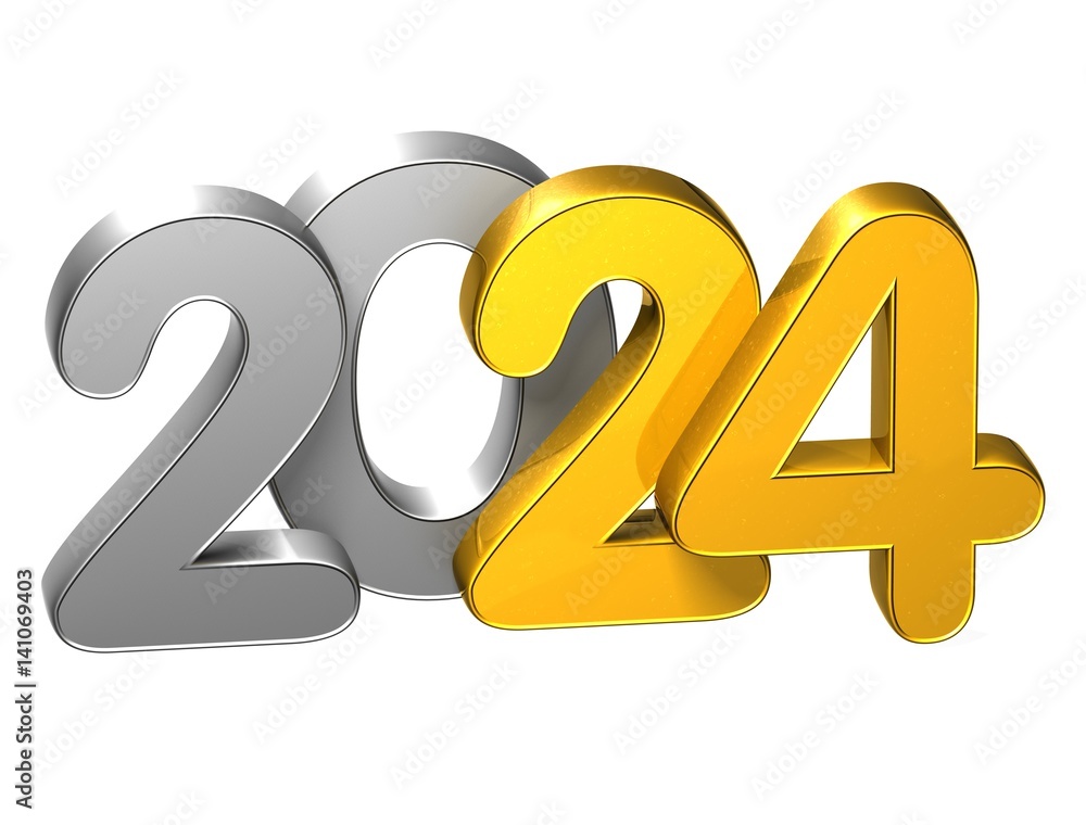 3D Gold Number New Year 2024 on white background Stock Illustration ...
