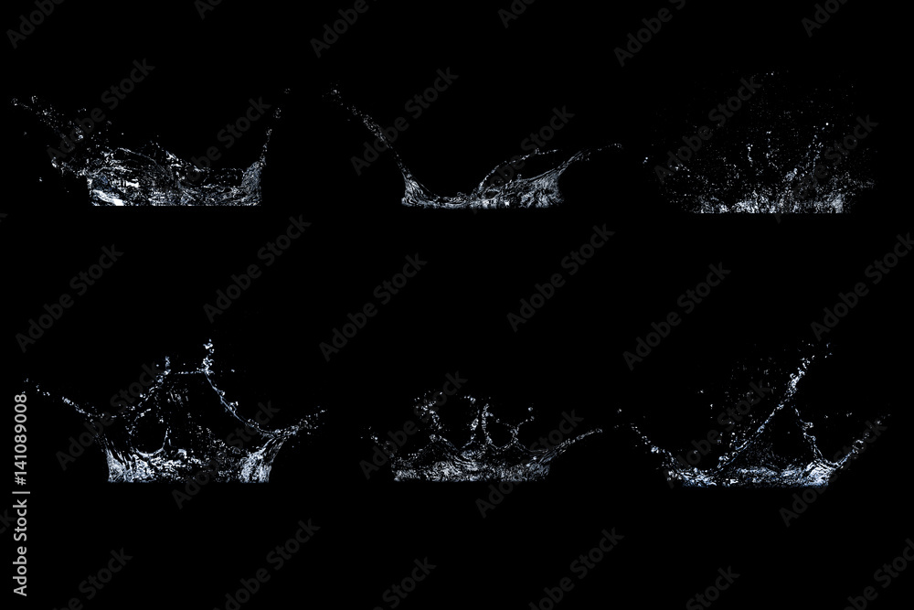 Set of water splash in black background. Stock Photo | Adobe Stock
