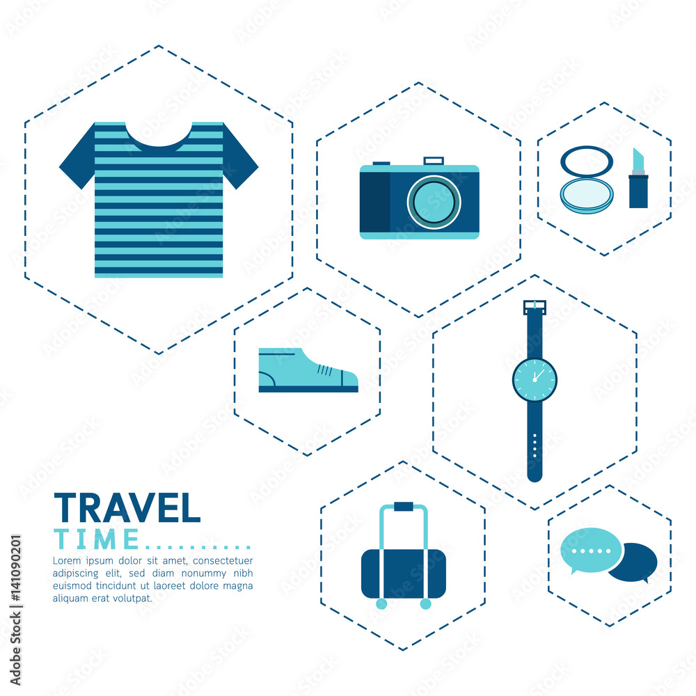 Time to travel vector flat background and objects illustration. Stock ...