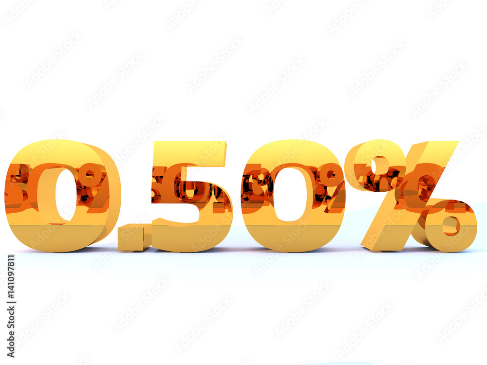 Gold zero point five percent or 0.50 % with self reflection isolated ...