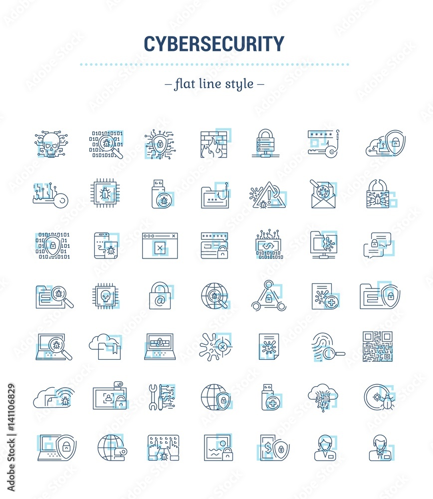 Vector graphic set. Icons in flat, contour, thin, minimal and linear ...