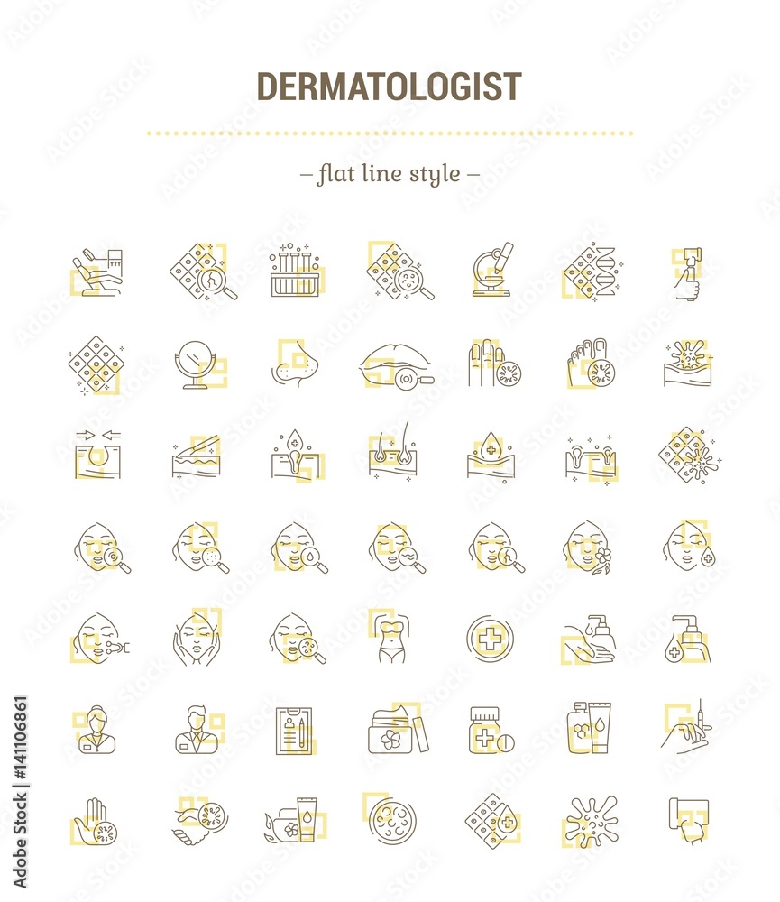 Vector graphic set. Icons in flat, contour, thin, minimal and linear ...