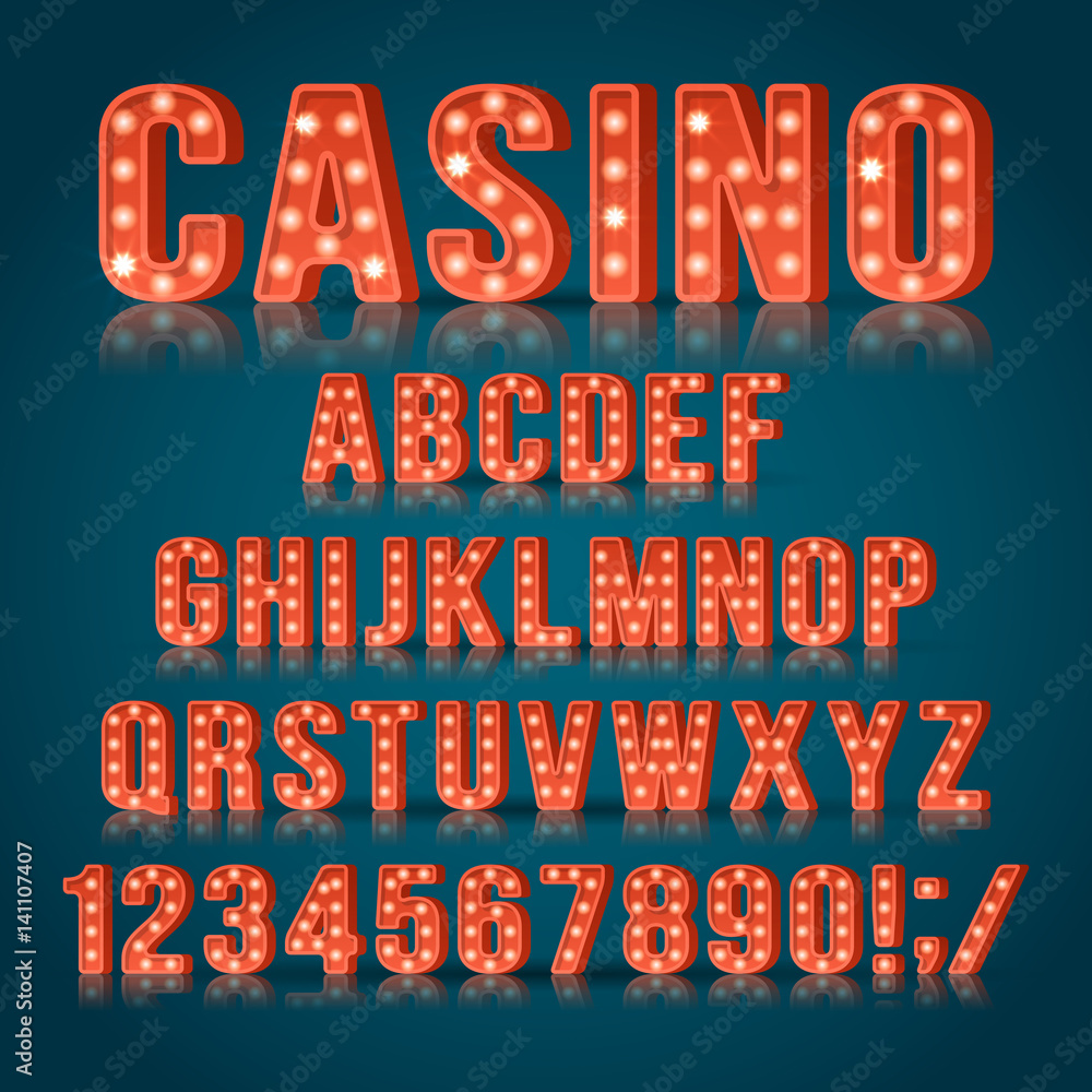 Retro light bulb alphabet letters and numbers for casino sign design ...