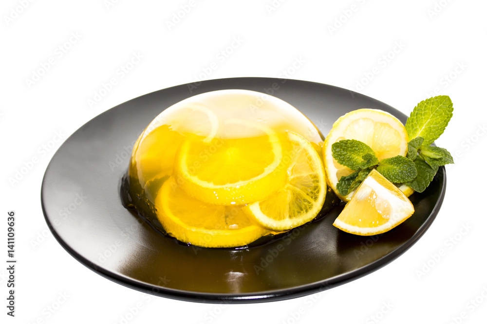 Lemon jelly on dark plate Stock Photo | Adobe Stock