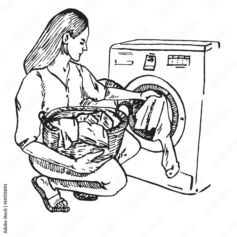 Washing Clothes By Hand Drawing