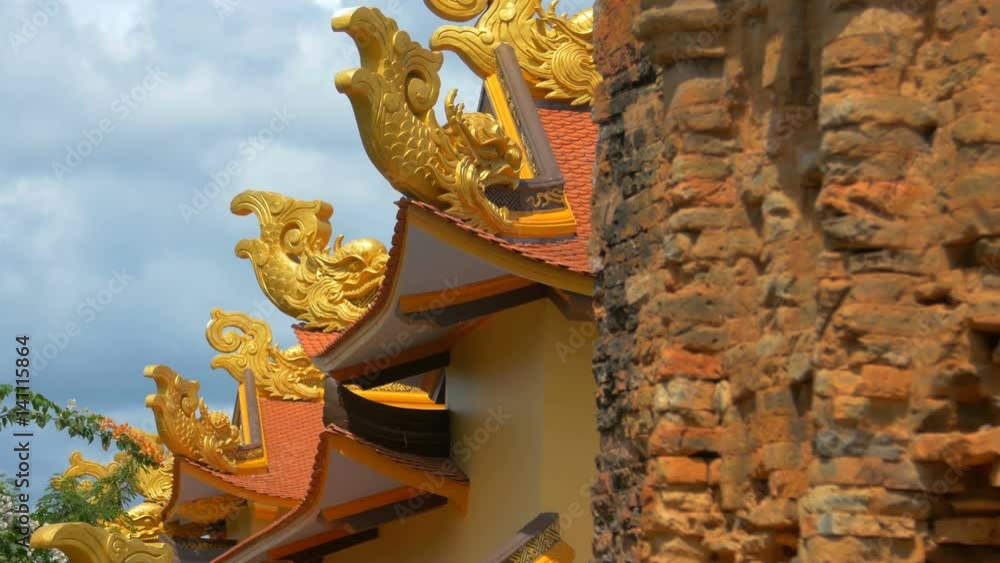 Asian construction and the building of red brick close-up Stock Video ...