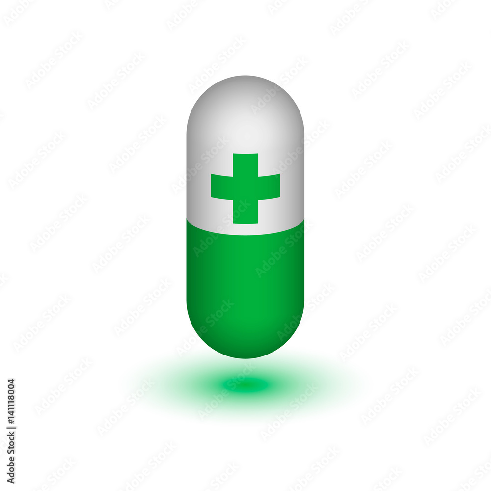 Drug. Green cross on a white background. Two-tone capsule. Stock Vector ...