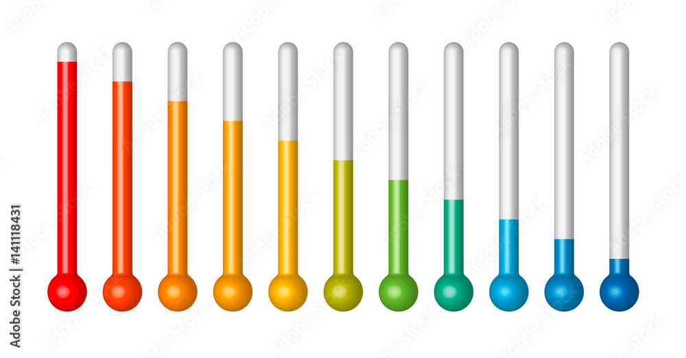 rising thermometer, thermograph set. vector elements. temperature ...