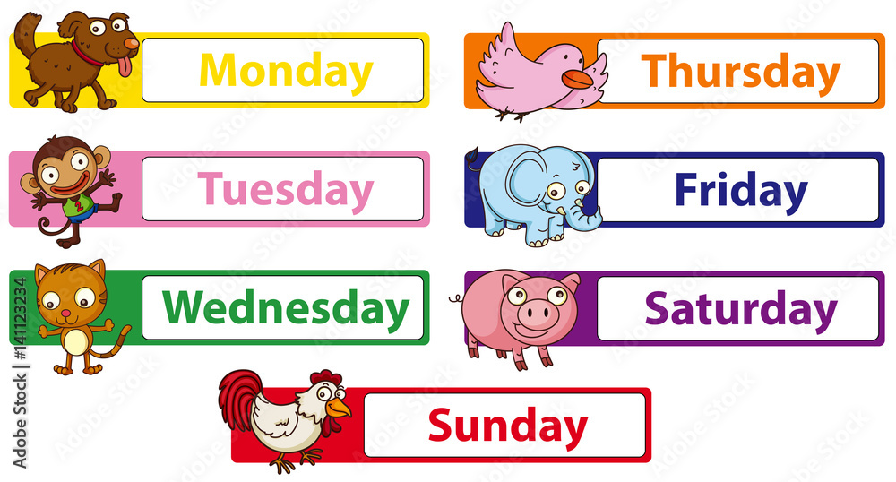 Days of the week with animals on the signs Stock Vector | Adobe Stock