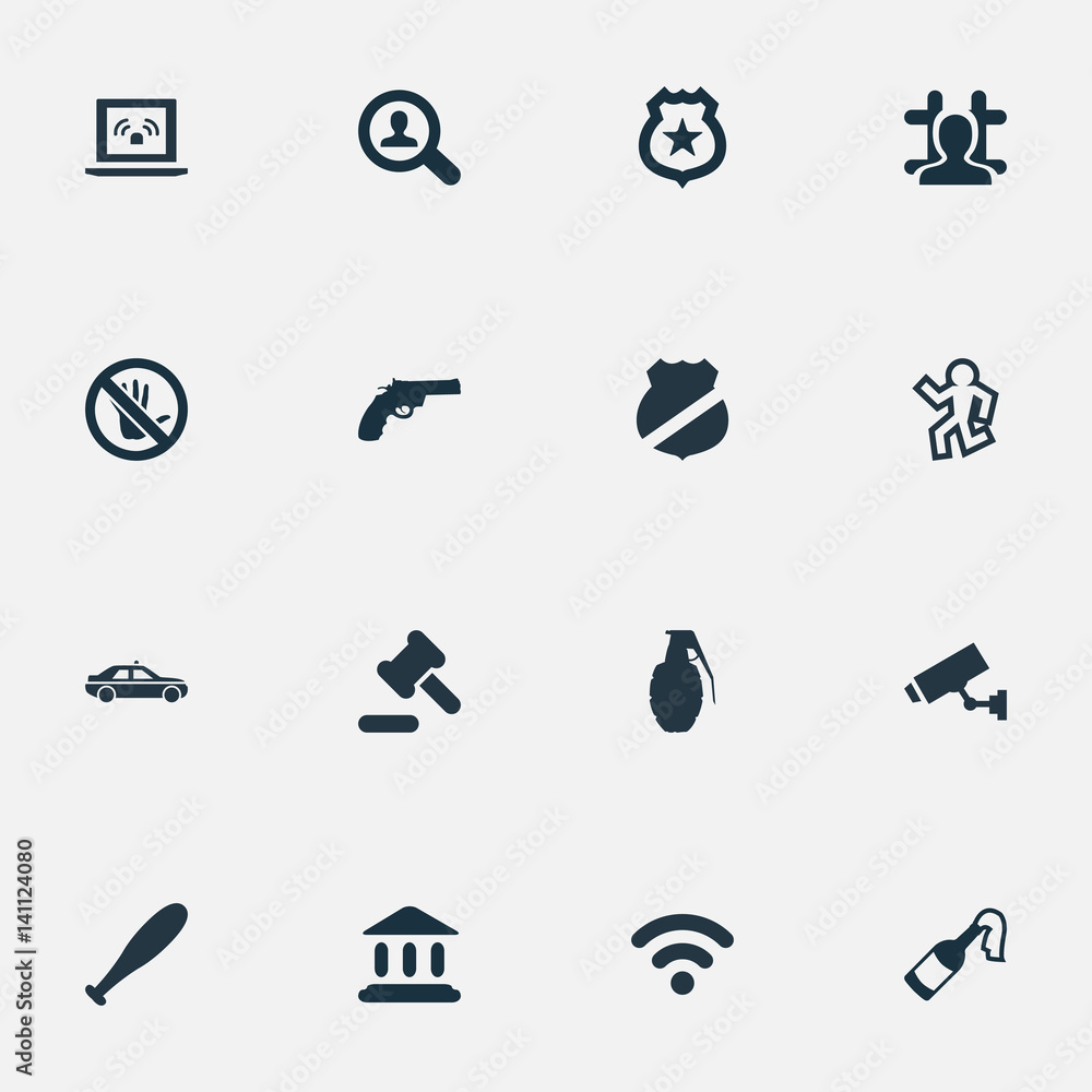 Vector Illustration Set Of Simple Crime Icons. Elements Policeman Star ...