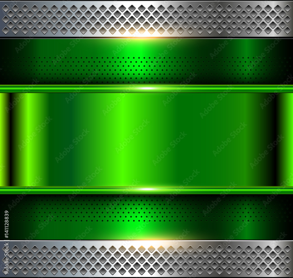Metallic background, green metal perforated texture, vector polished ...