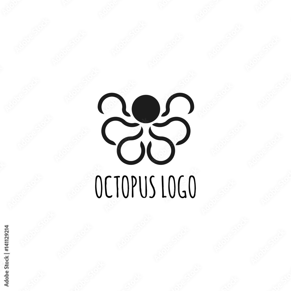 Octopus Logo Flat Design with Golden Ratio. Isolated on White ...