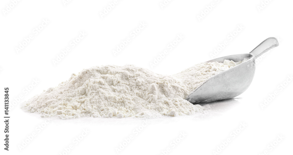Pile of flour on white background Stock-Foto | Adobe Stock