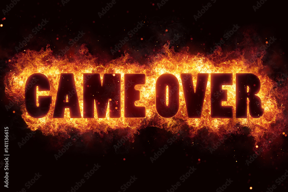 game over fire text flame flames burn burning hot explosion Stock ...