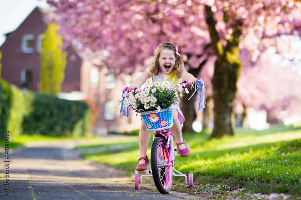 Little girl riding a bike. Child on bicycle. Stock Photo | Adobe Stock