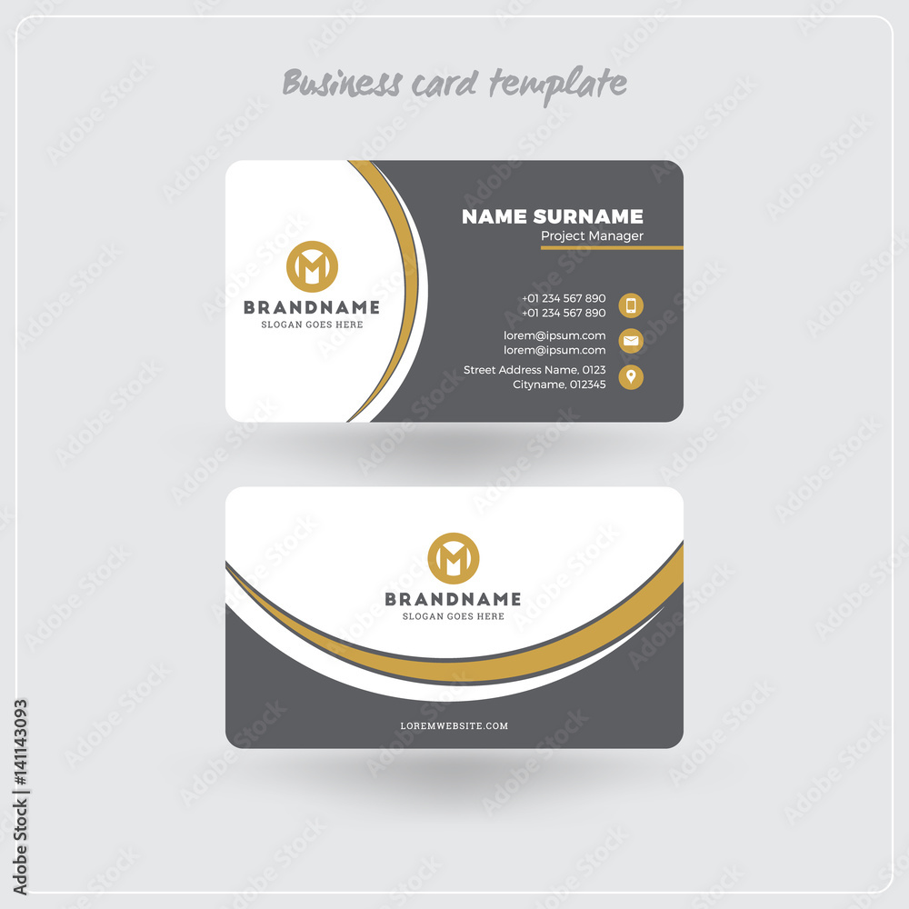 Golden and Gray Business Card Print Template. Personal Visiting Card ...