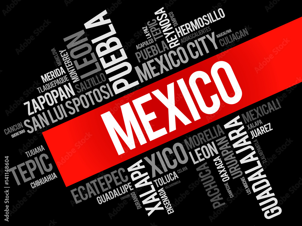 List of cities and towns in Mexico, word cloud collage, business and ...