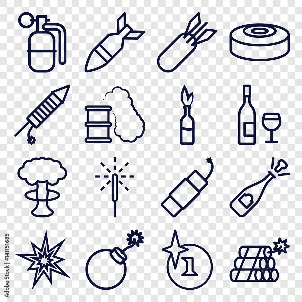 Set of 16 explosion outline icons Stock-Vektorgrafik | Adobe Stock